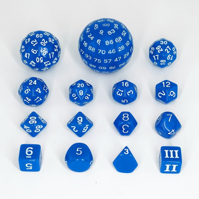 Set de 15 dados acrílicos DD variados azul